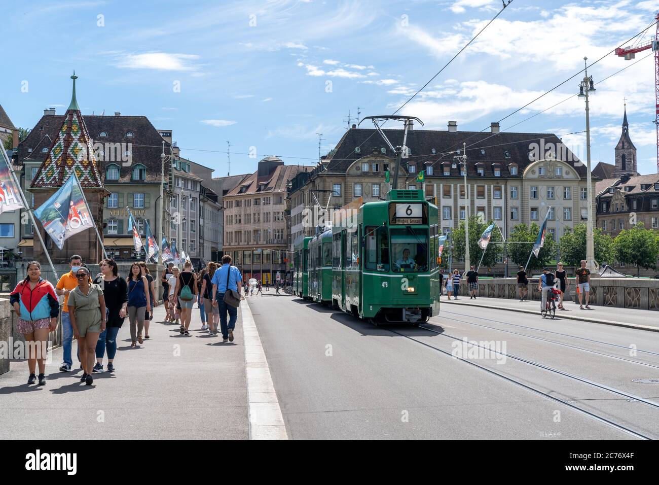 Basel, BL / Switzerland - 8 July 2020: pedestrians crossing the Rhine ...