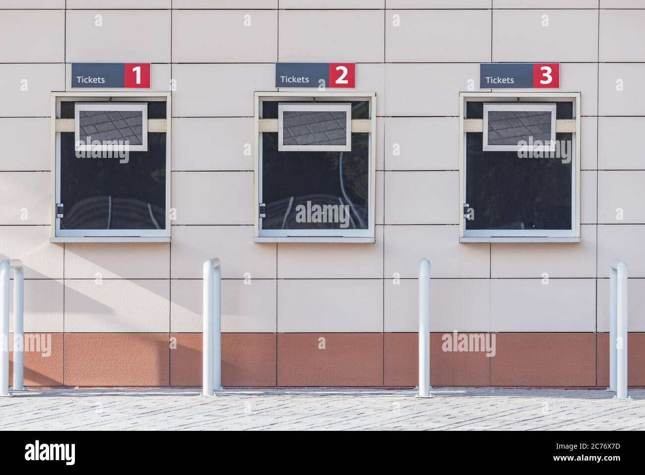 Three windows of the stadium ticket offices Stock Photo - Alamy