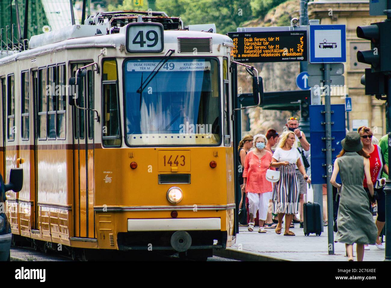 Budapest Hungary july 14, 2020 View of an old Hungarian electric tram ...