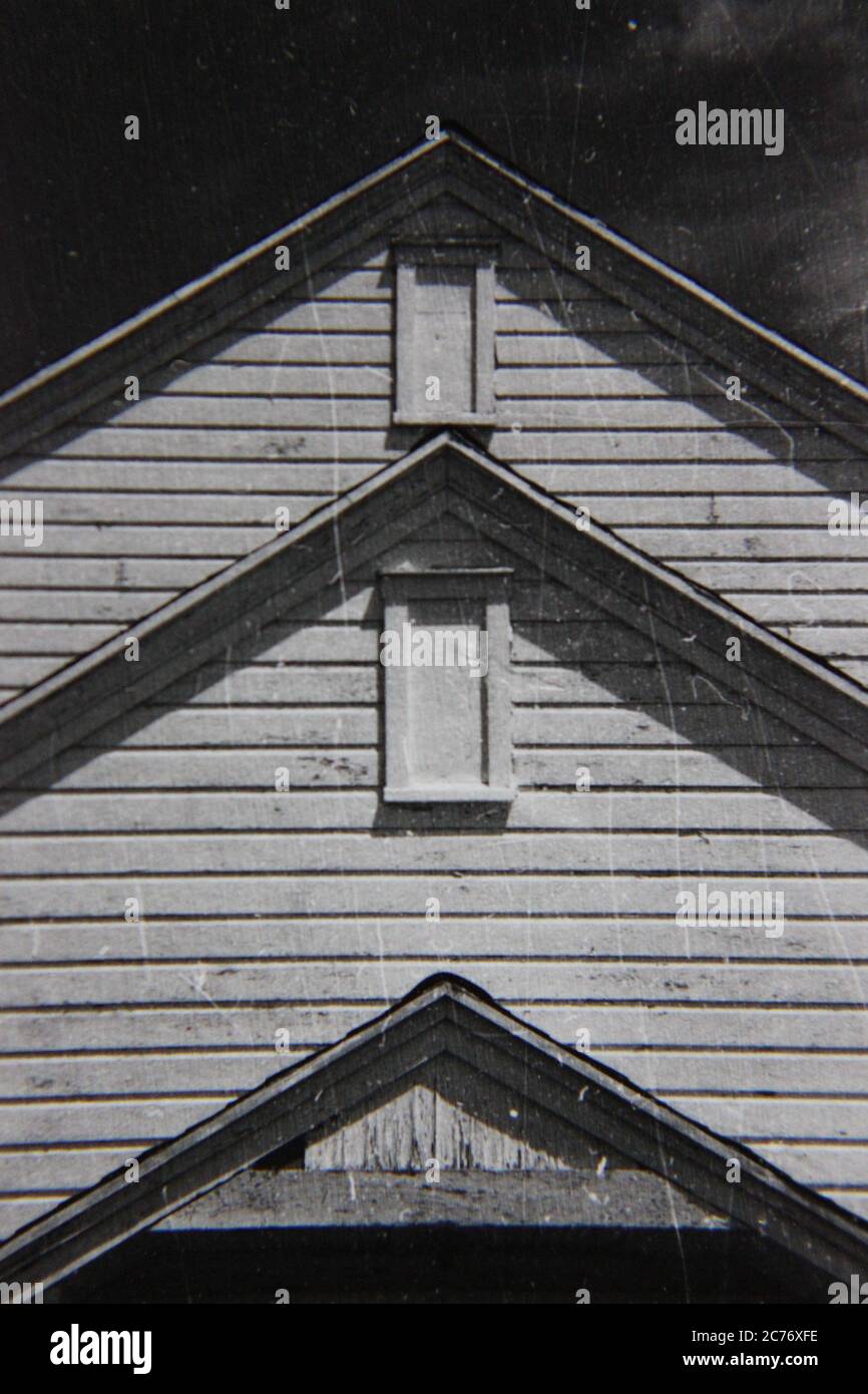 Fine 70s vintage black and white lifestyle photography of the roof line ...