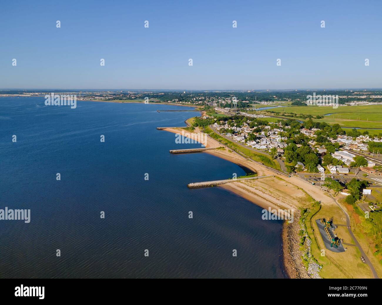 Aerial view beach small coastal town hi-res stock photography and ...