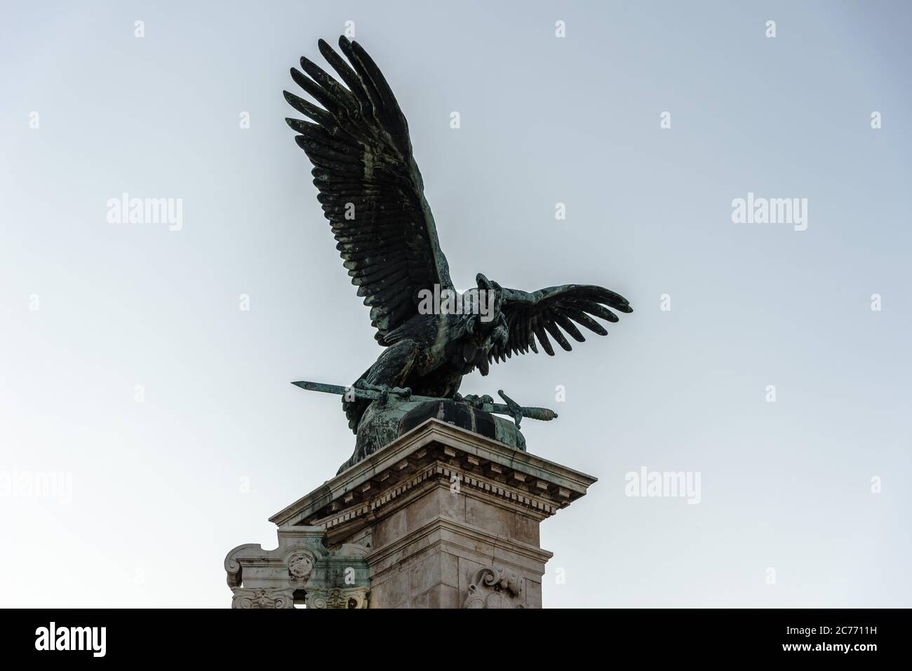 The statue of the mythical turul bird in the Buda Castle District Stock ...