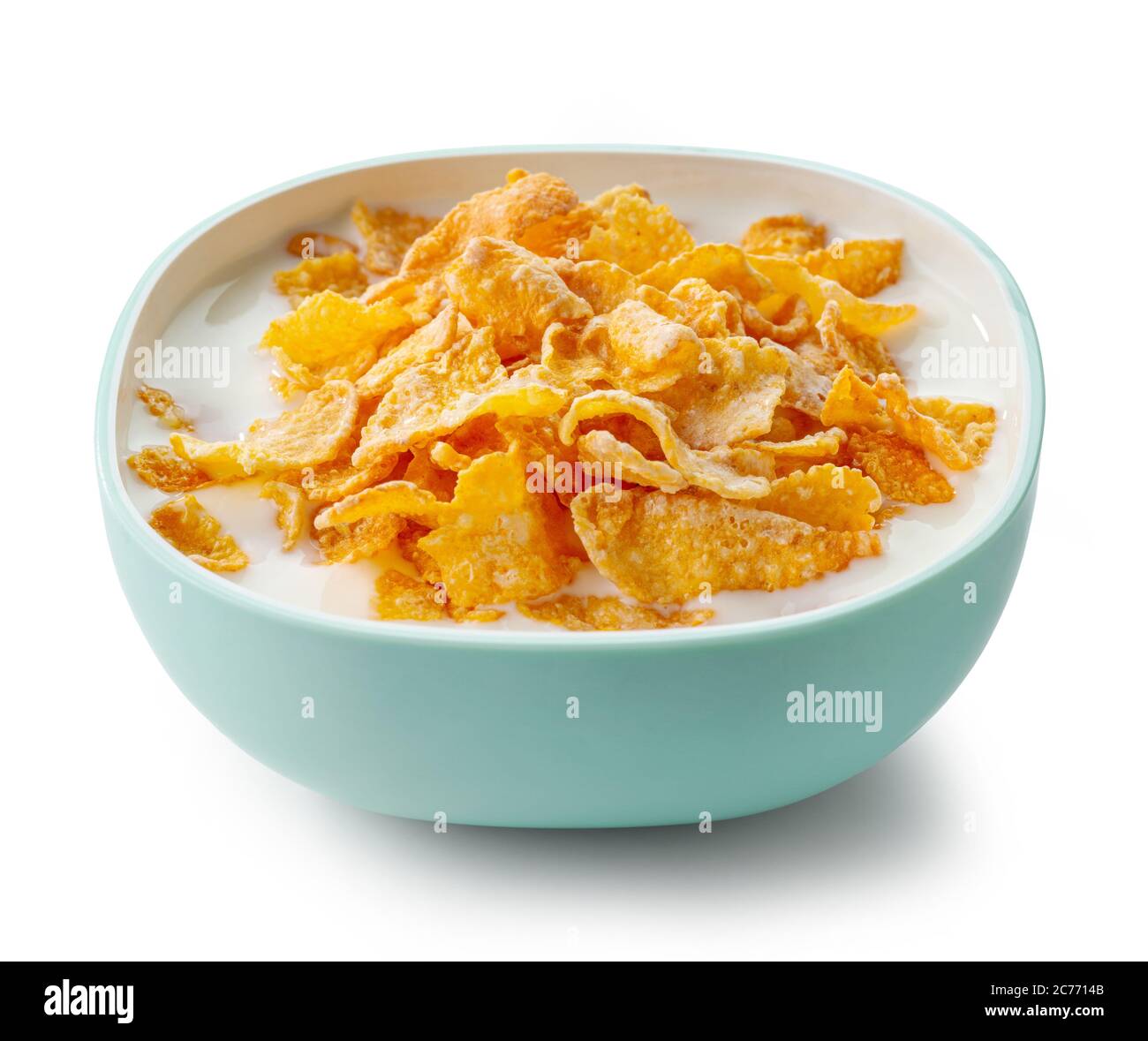 bowl of sweet cornflakes with milk isolated on white background Stock ...
