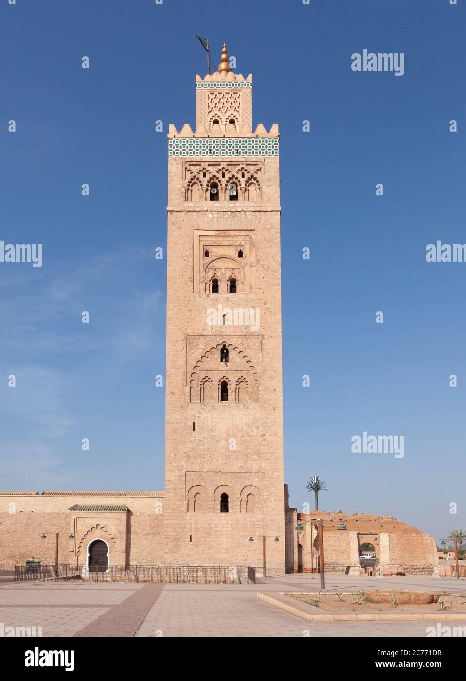 The square shaft of the Almohad-style sandstone Minaret of the ...