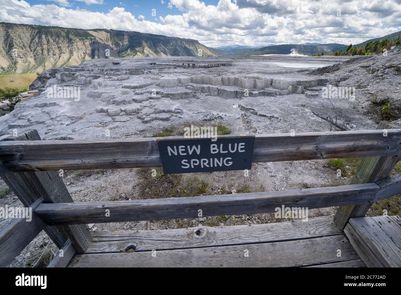 Sign for New Blue Spring, in the Upper Terraces of Mammoth Hot Springs ...