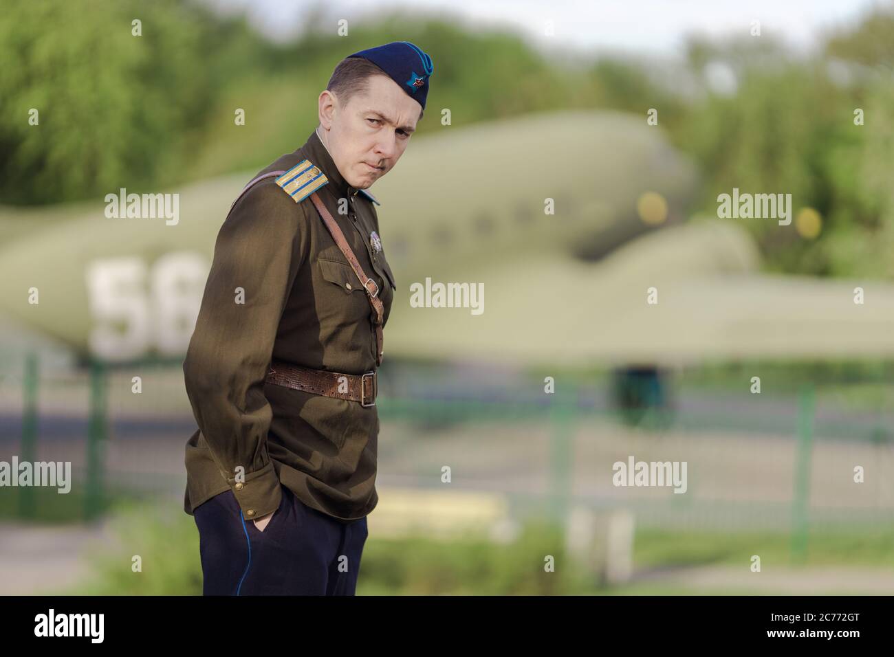 A young adult male pilot in the uniform of pilots of the Soviet Army of ...