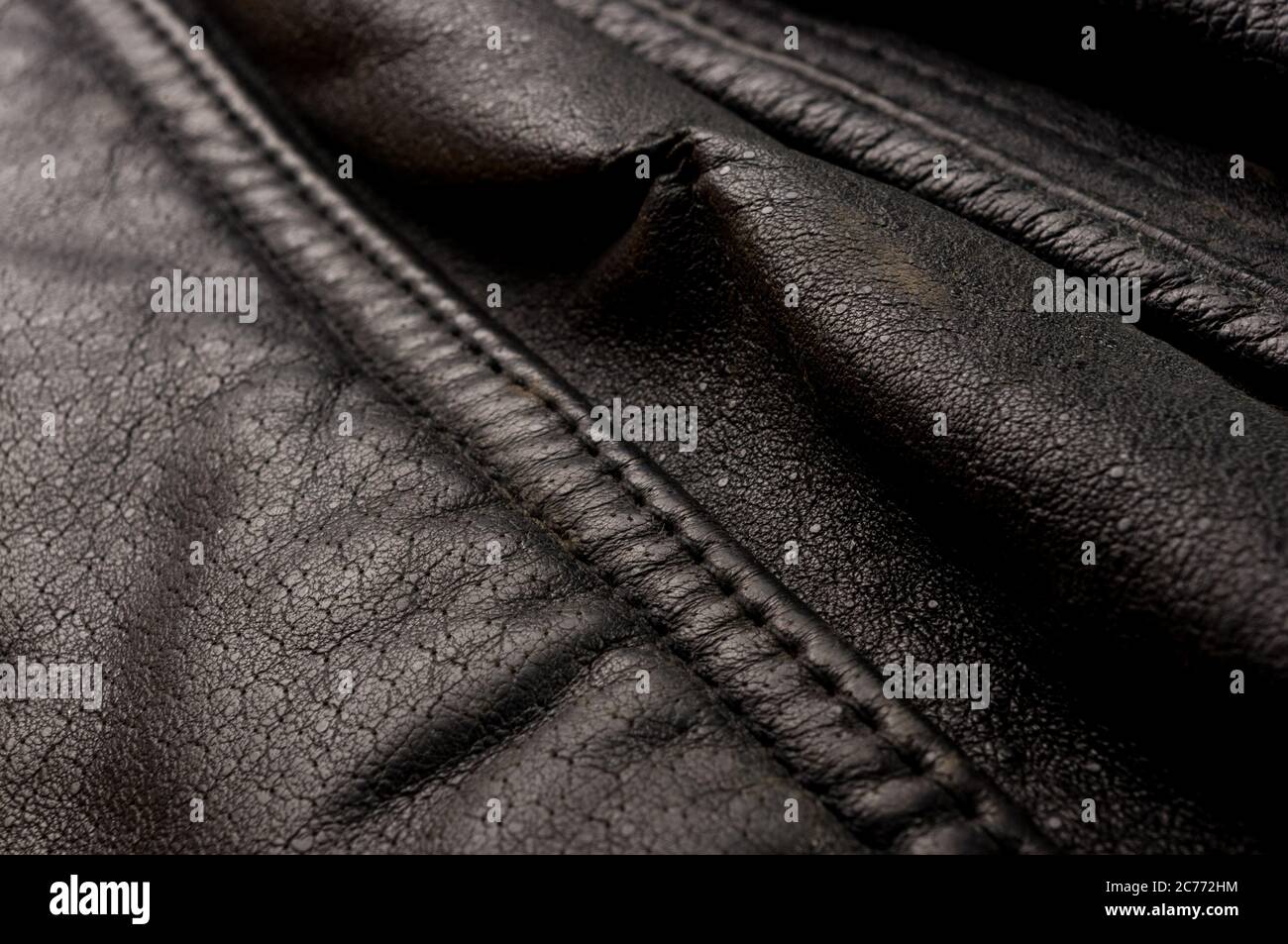 Old vintage genuine soft black leather texture background, top layer ...