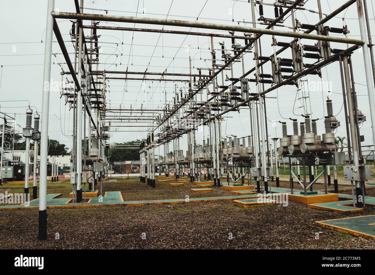 electrical towers, distribution centers, high voltage cables, high ...