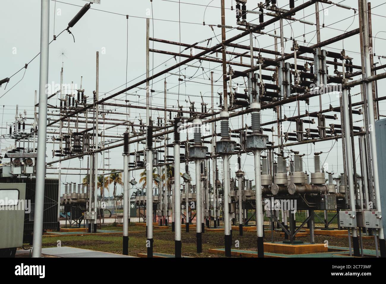 electrical towers, distribution centers, high voltage cables, high ...