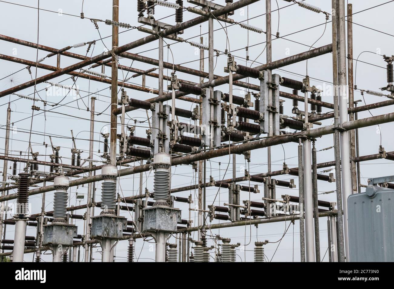 electrical towers, distribution centers, high voltage cables, high ...