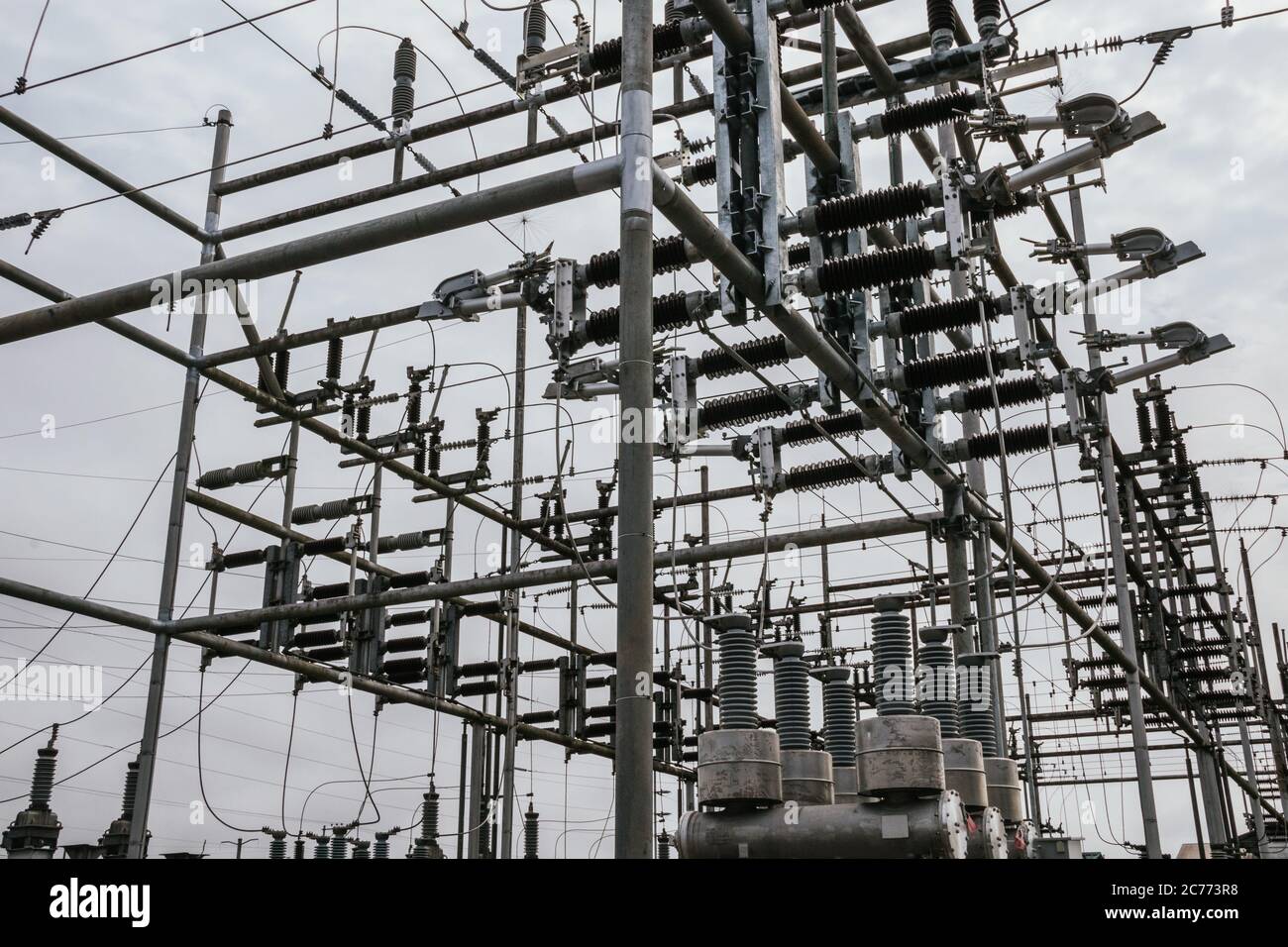 electrical towers, distribution centers, high voltage cables, high ...