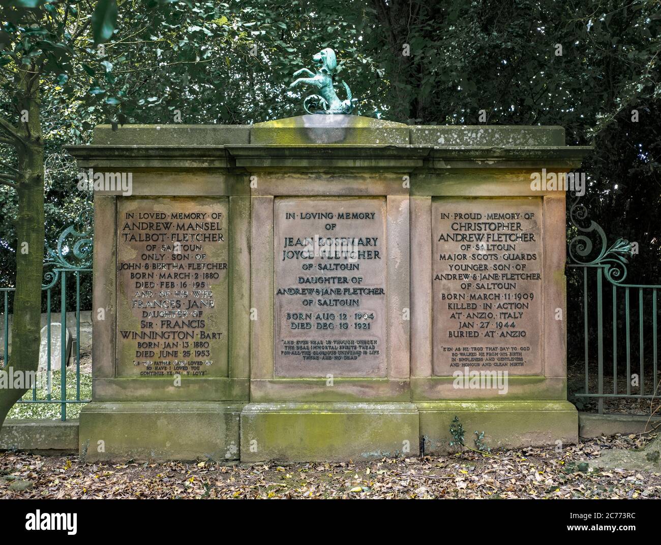 Gravestone of the Fletcher family in Saltoun Parish Church graveyard ...