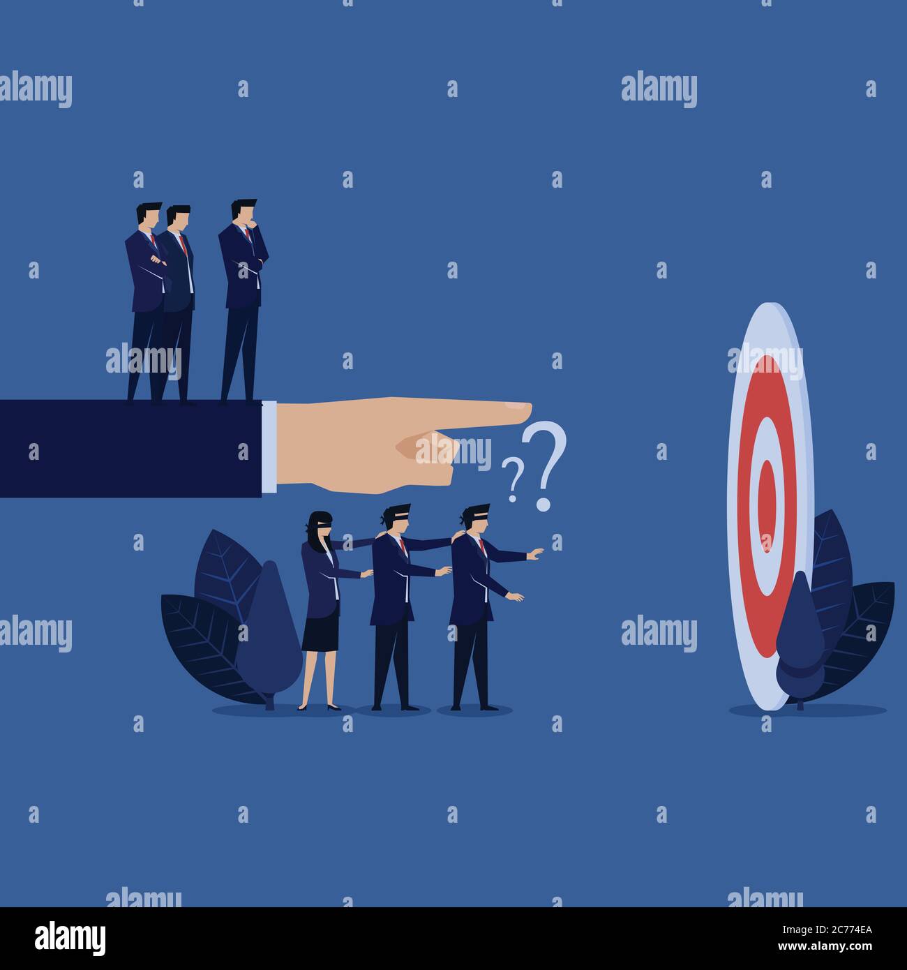 Blind manager directing his employee into target Stock Vector Image ...