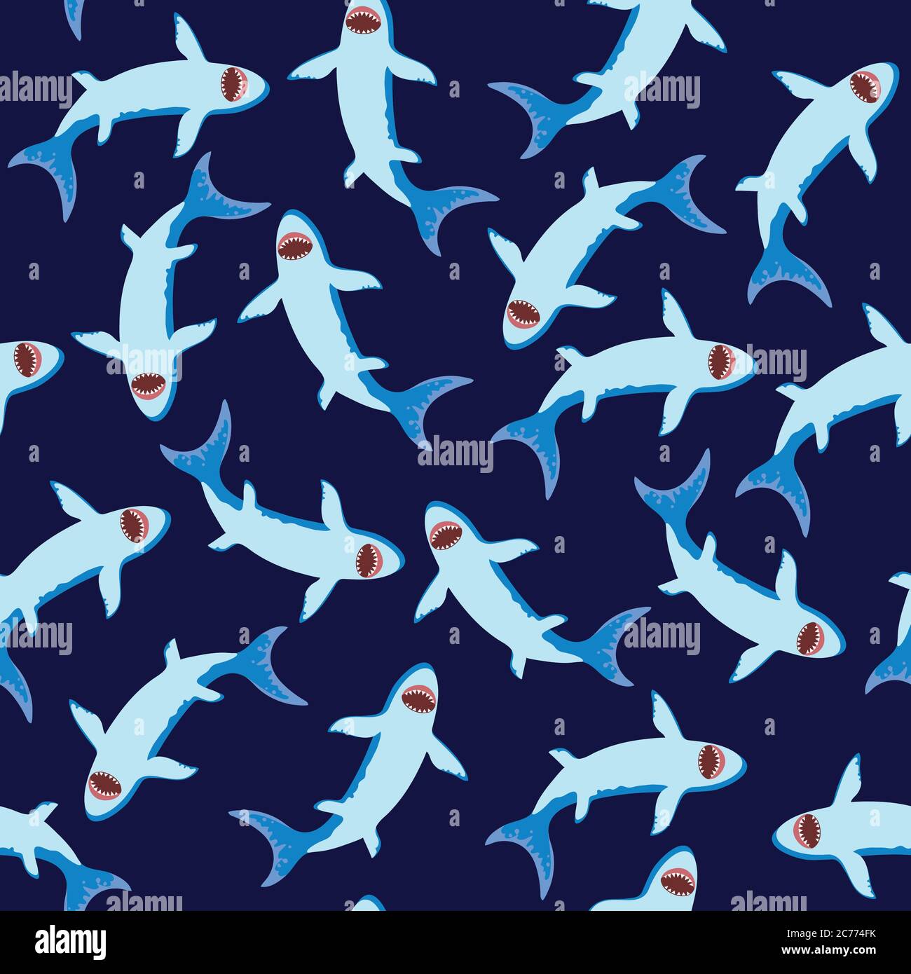 Seamless pattern with cute little cartoon sharks. Vector illustration ...