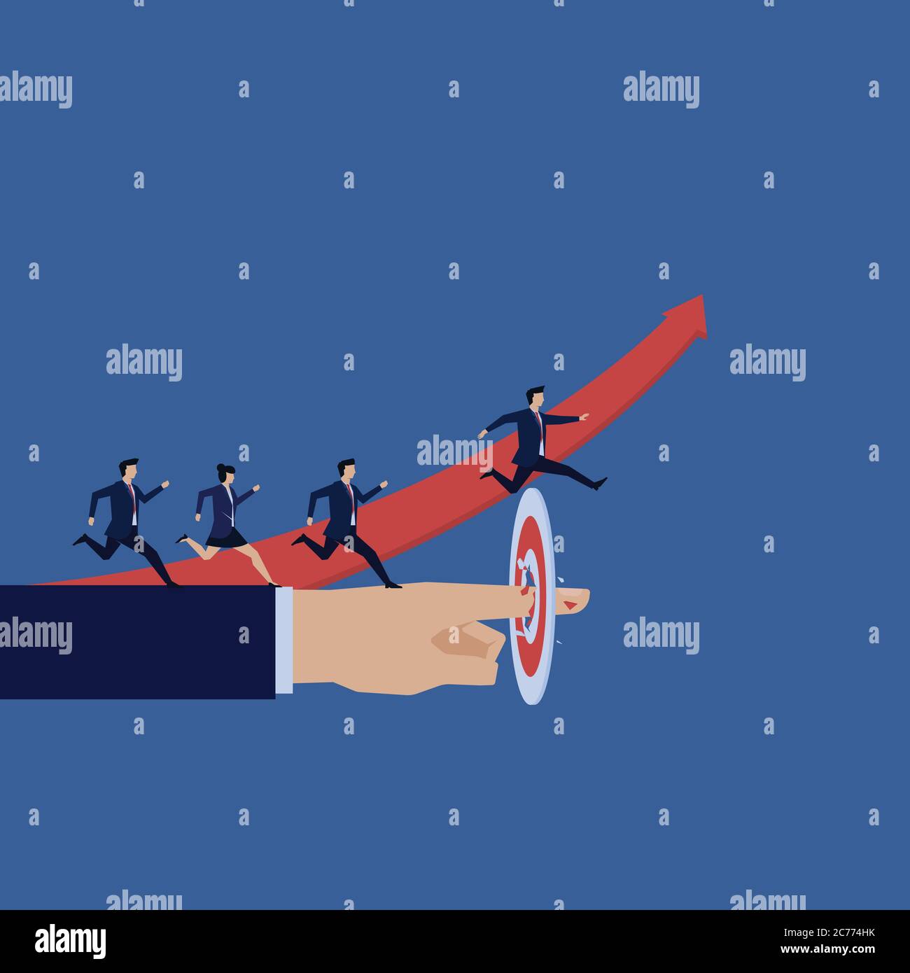 Business team jump over target obstacle metaphor of over expectation ...