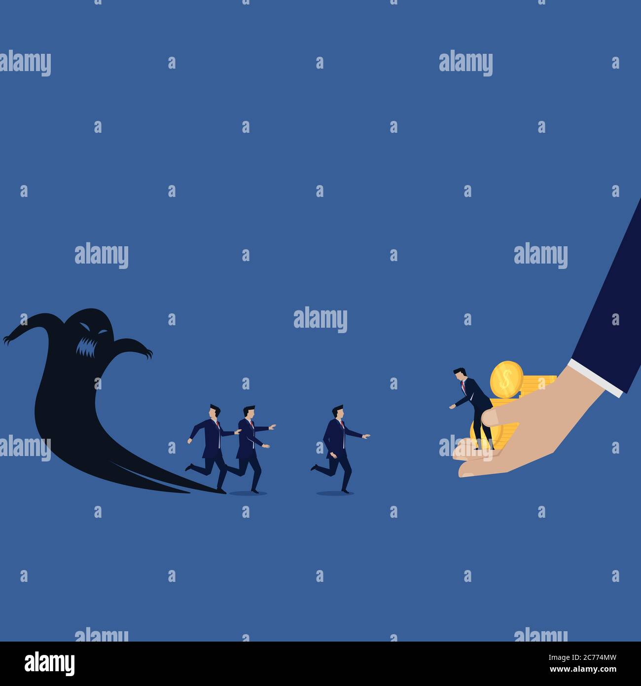 Business team run fear of shadow to businessman help get money Stock ...