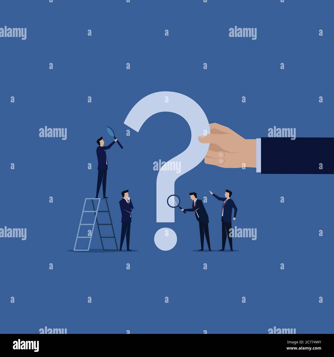 Frequently Asked Question. Business team search with magnify on the ...