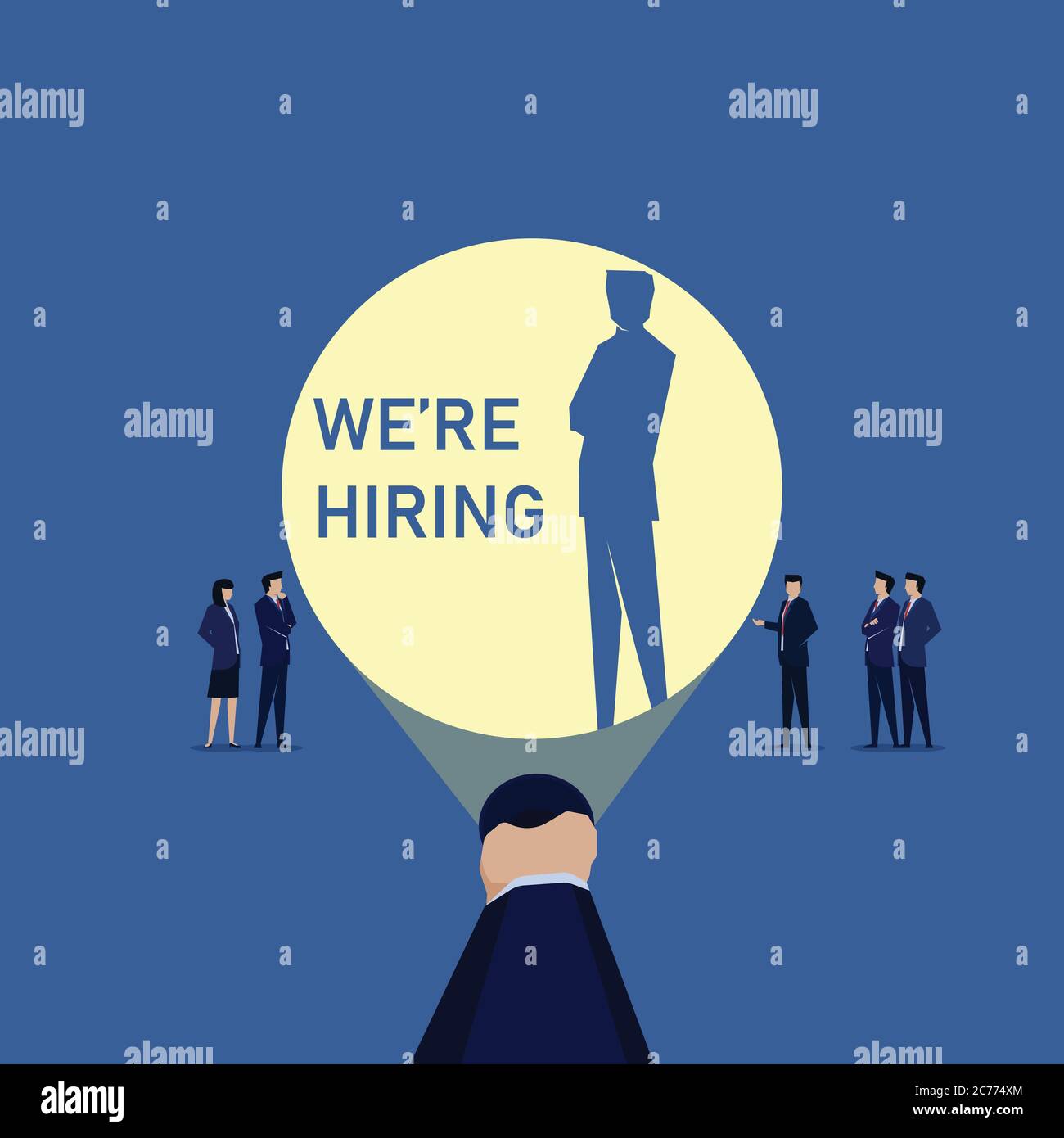 Business team hiring new employee by search with flashlight and shadow ...