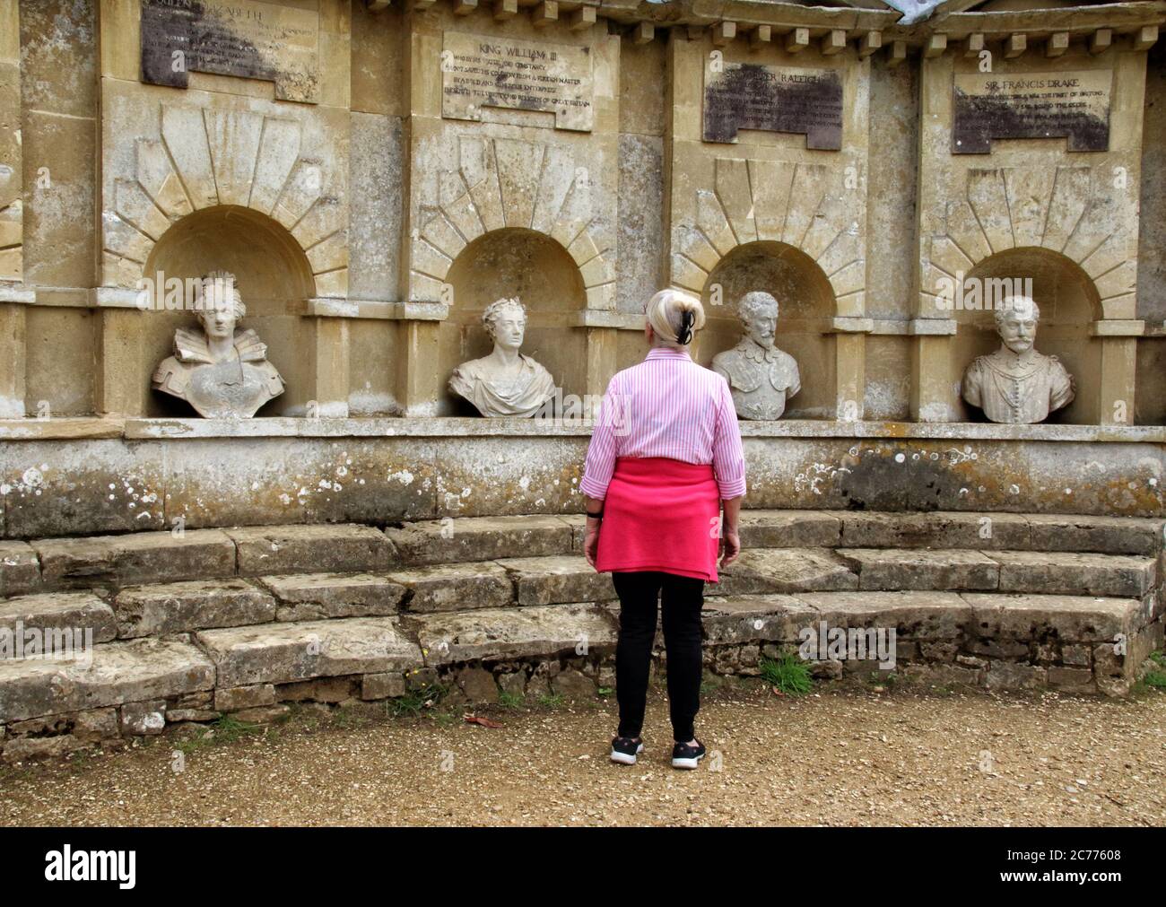 Visitor enjoys some statues at Stowe Landscape Gardens, Stowe House ...