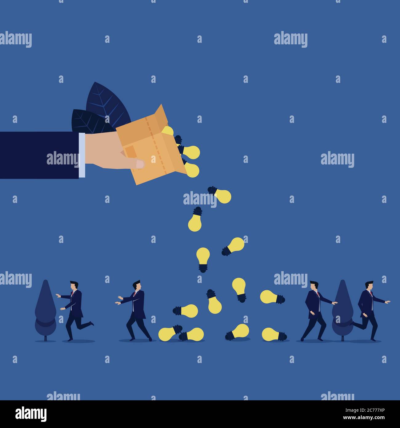 Business hand spill out box and ideas fall to businessman team Stock ...