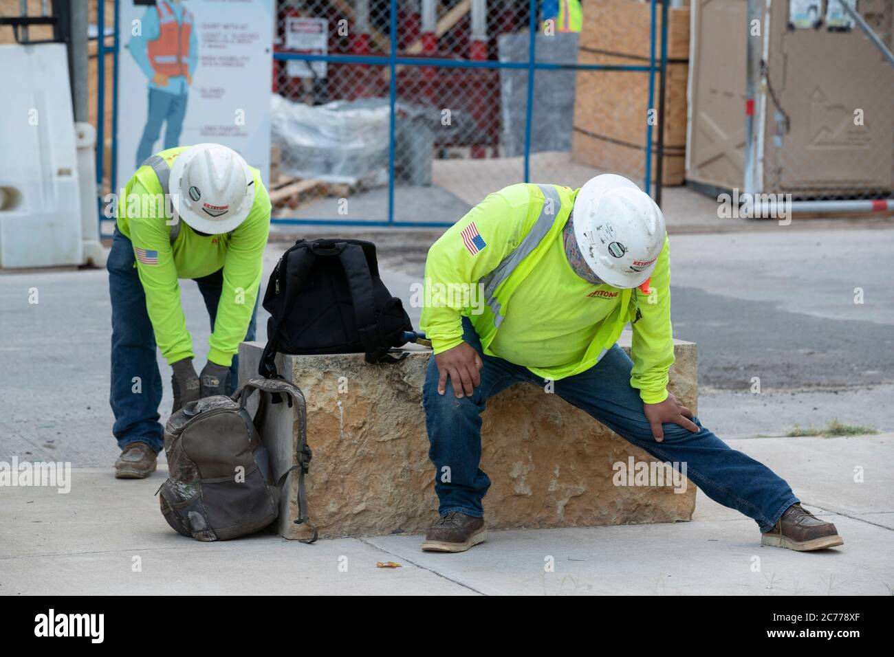 Austin, Texas, USA. 14th July, 2020. Concrete construction workers ...