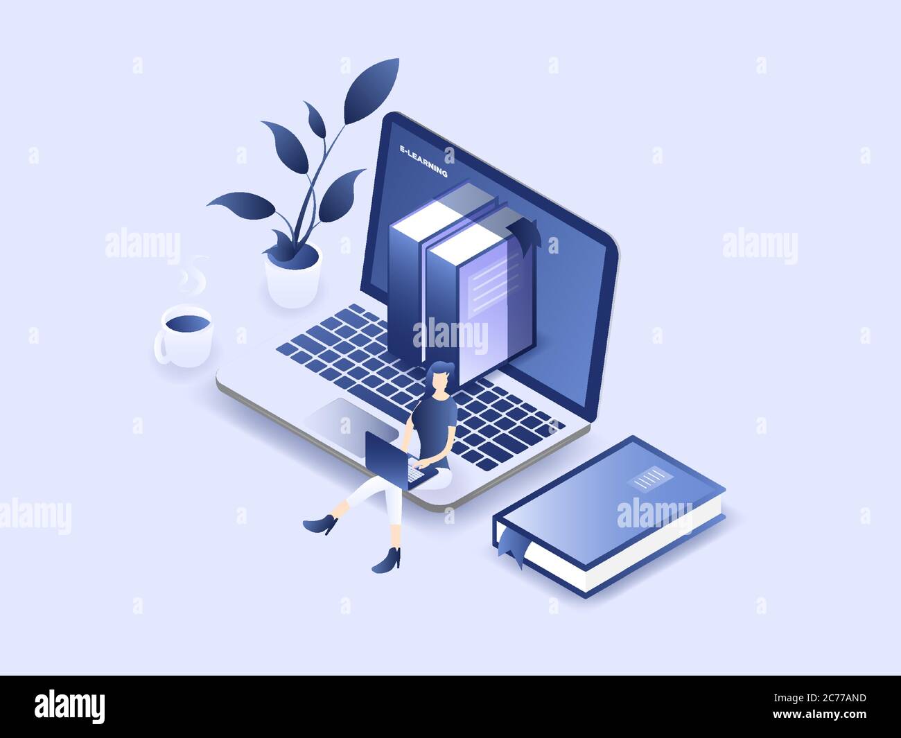 Books with laptop Stock Vector Images - Alamy