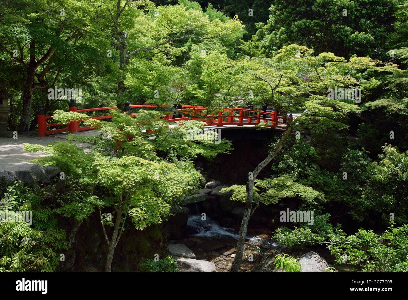 red bridge in Miyajima, Japan Stock Photo - Alamy