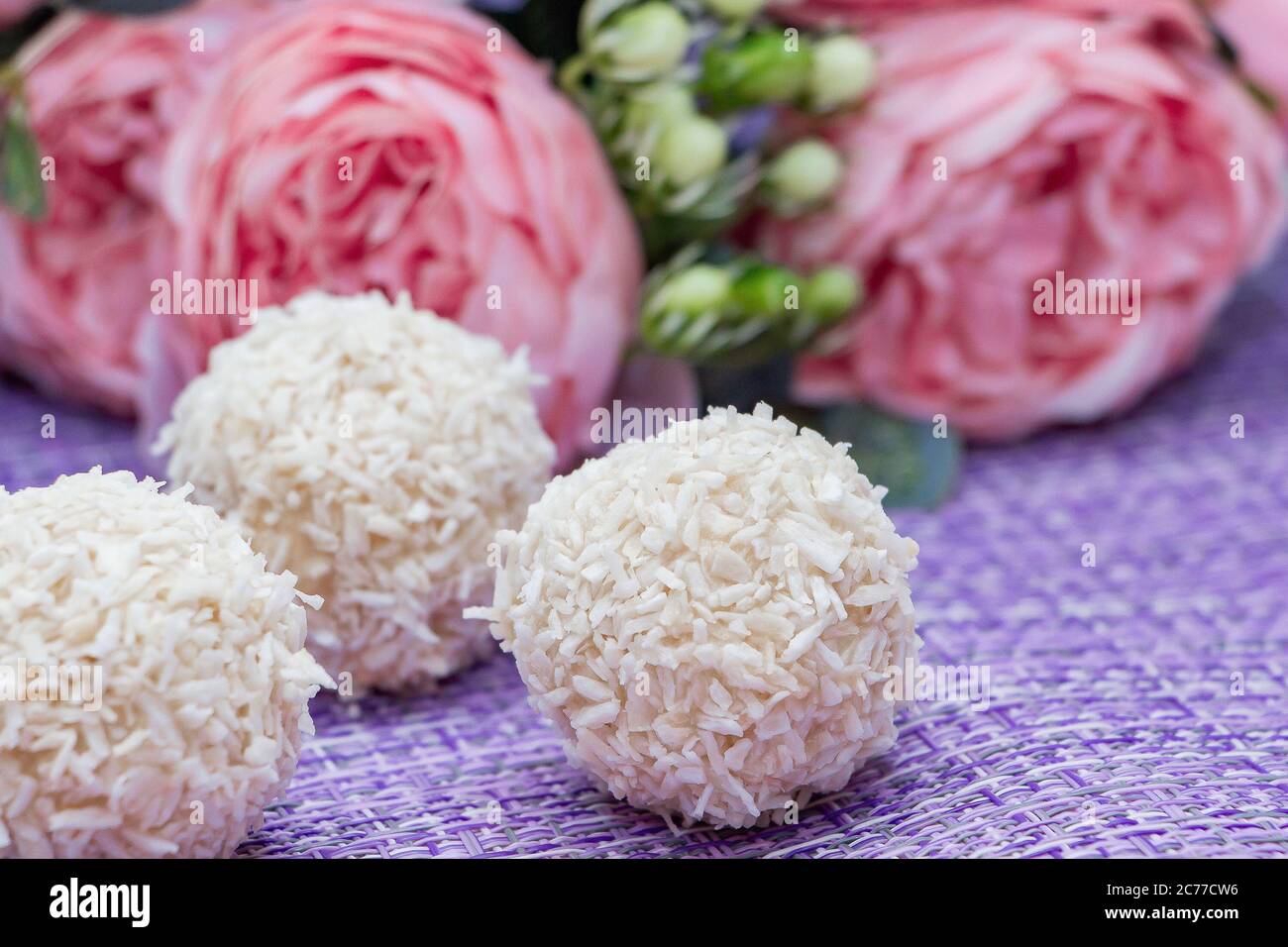 Homemade sweets - candies in coconut flakes close-up Stock Photo - Alamy