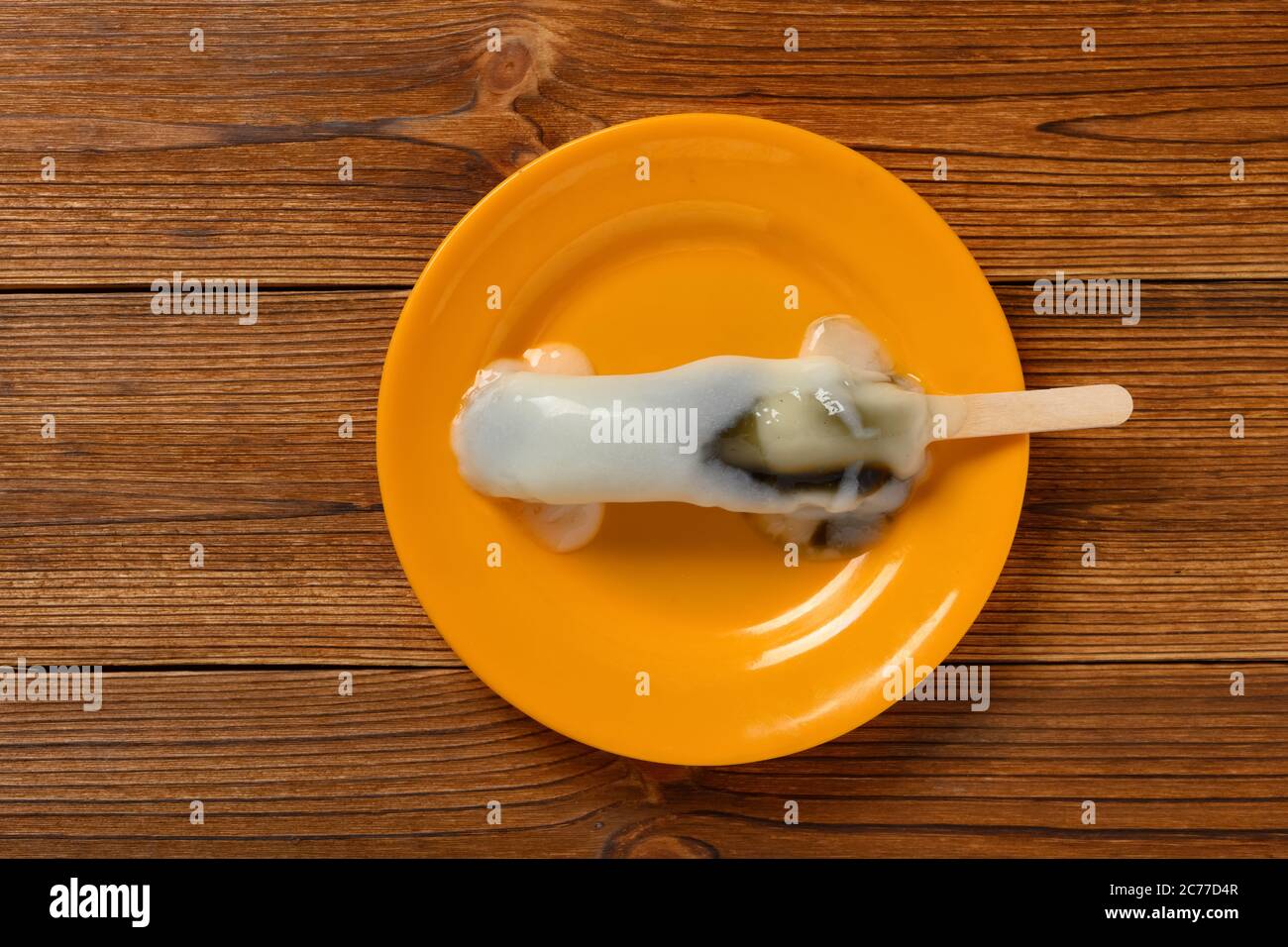 top view popsicle in a melting process with black sesame inside Stock ...
