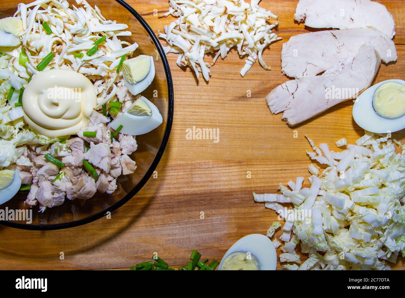 The process of preparing a delicious salad for a healthy diet. Salad ...