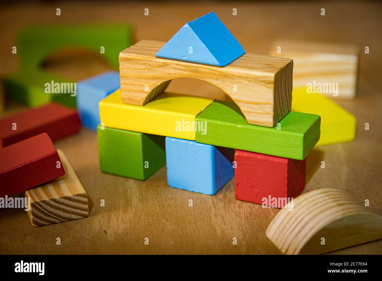 Colorful wooden block for kids. Toddler toys. Building learning concept ...