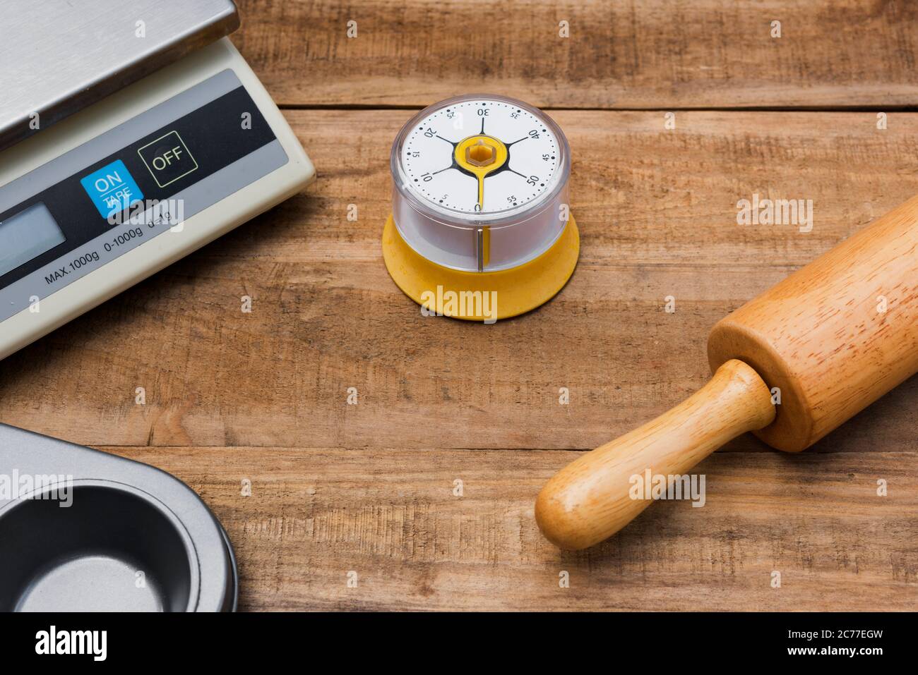 Bakery And Cooking Tools with kitchen timer, scales, kitchen mold on ...