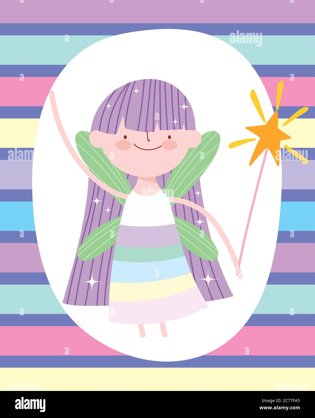 little fairy princess adorable with magic wand tale cartoon vector ...