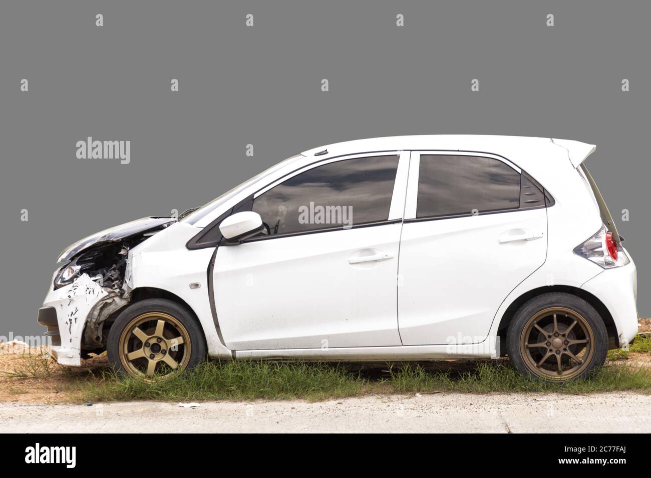 Front of white color car have damaged and broken by accident park on ...