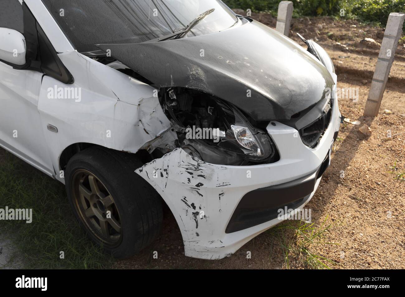 Front of white color car have damaged and broken by accident park on ...