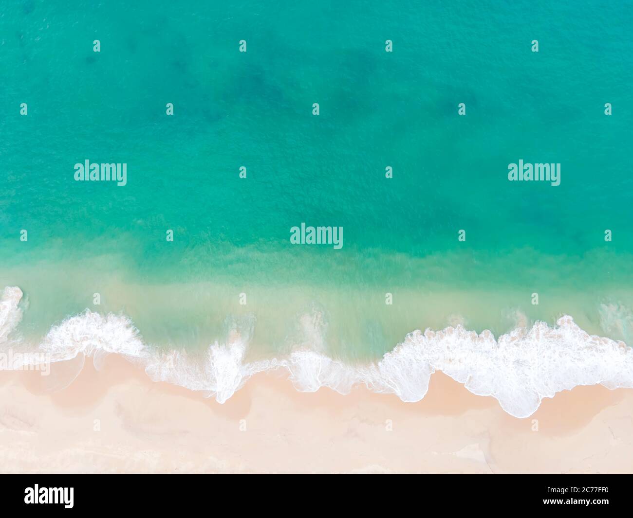 Aerial view top view Beautiful topical beach with white sand coconut ...