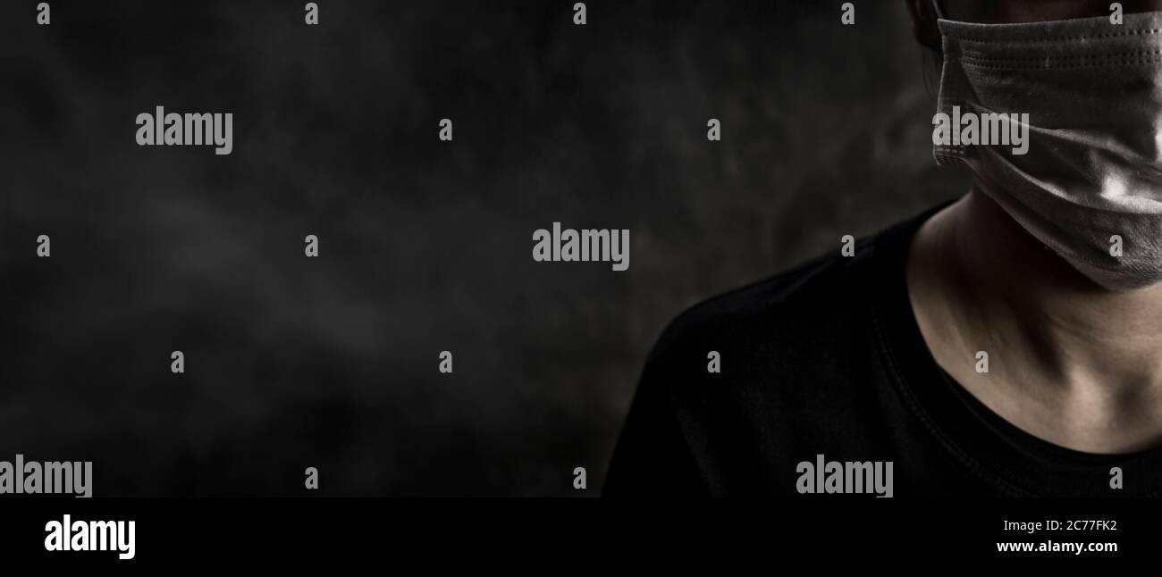 Close up half face women wear protection face mask for protection virus ...