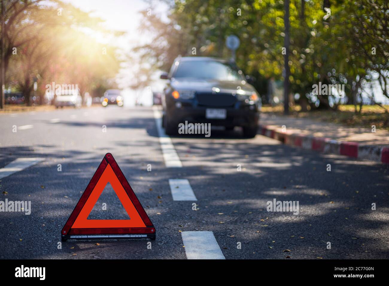 Red triangle, red emergency stop sign, red emergency symbol with car ...
