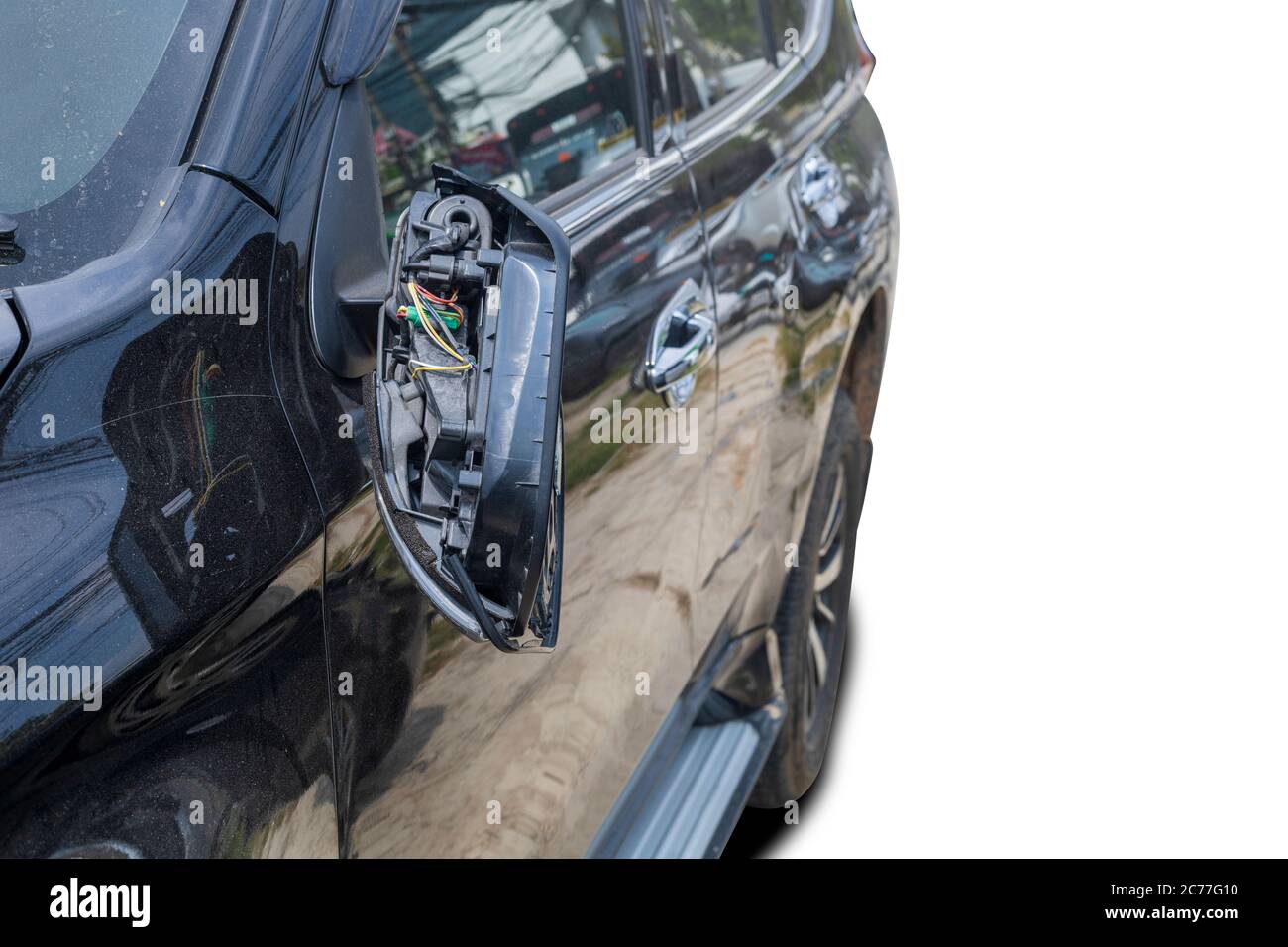 Car accident broken car rearview mirror. car accident Stock Photo - Alamy