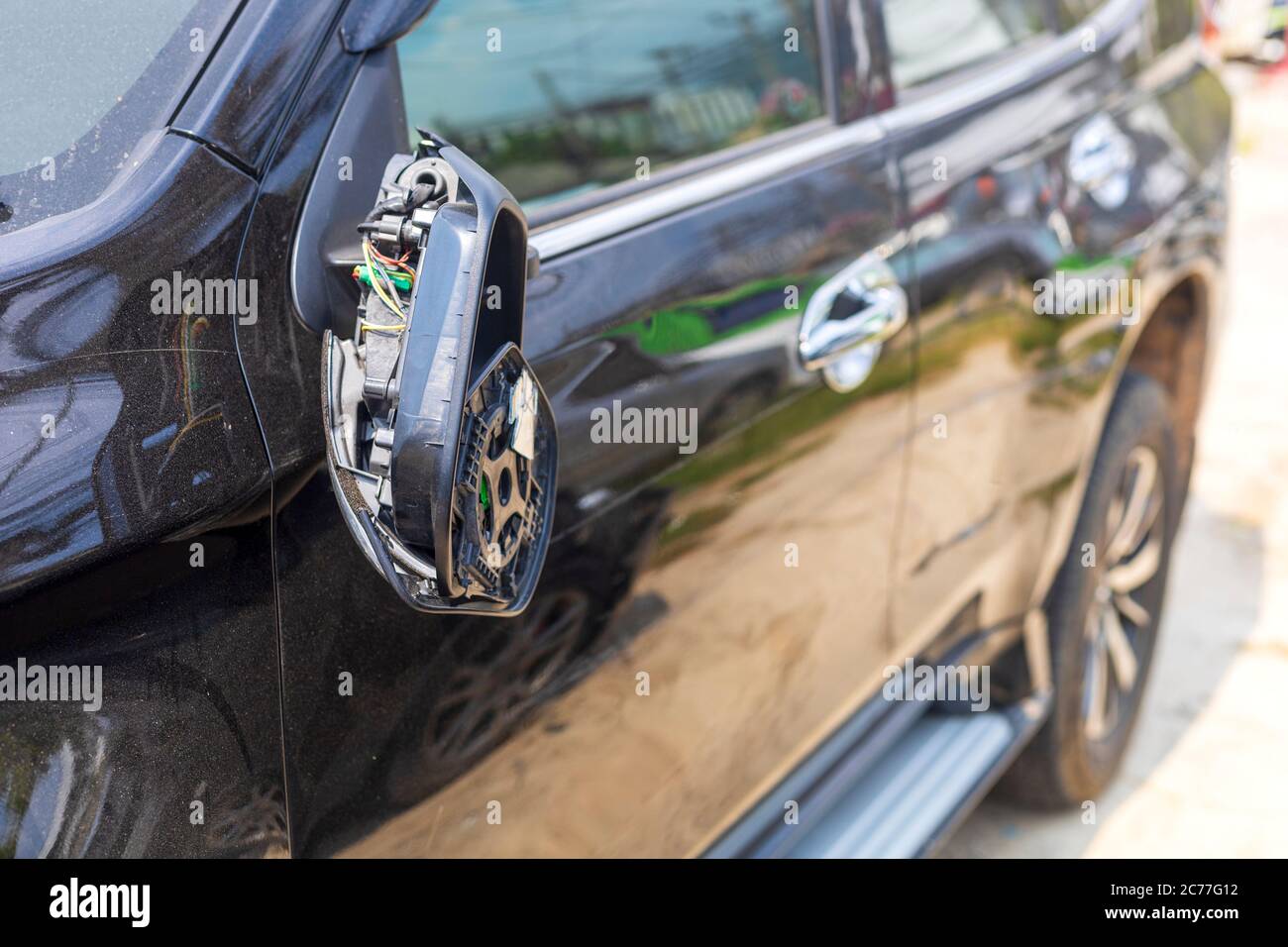 Car accident broken car rearview mirror. car accident on road Stock ...