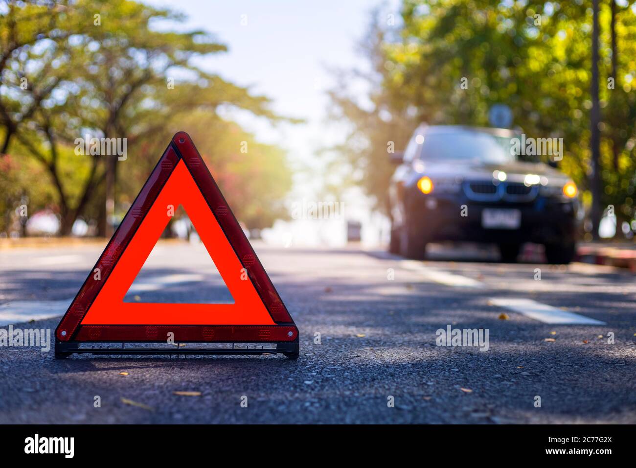 Red triangle, red emergency stop sign, red emergency symbol with car ...