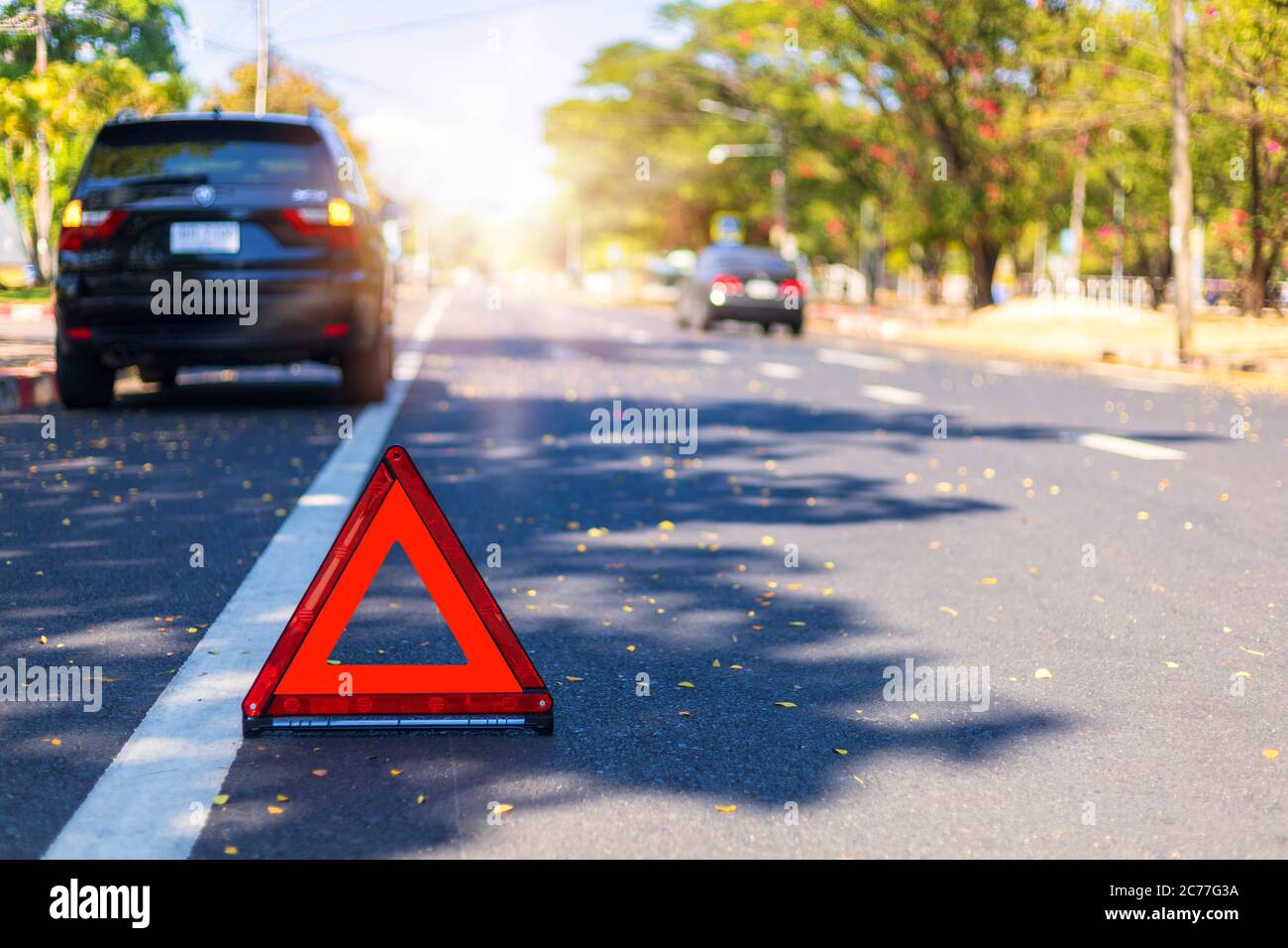 Red triangle, red emergency stop sign, red emergency symbol with car ...