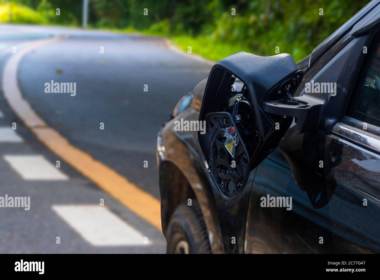Car accident broken car rearview mirror. car accident on road Stock ...
