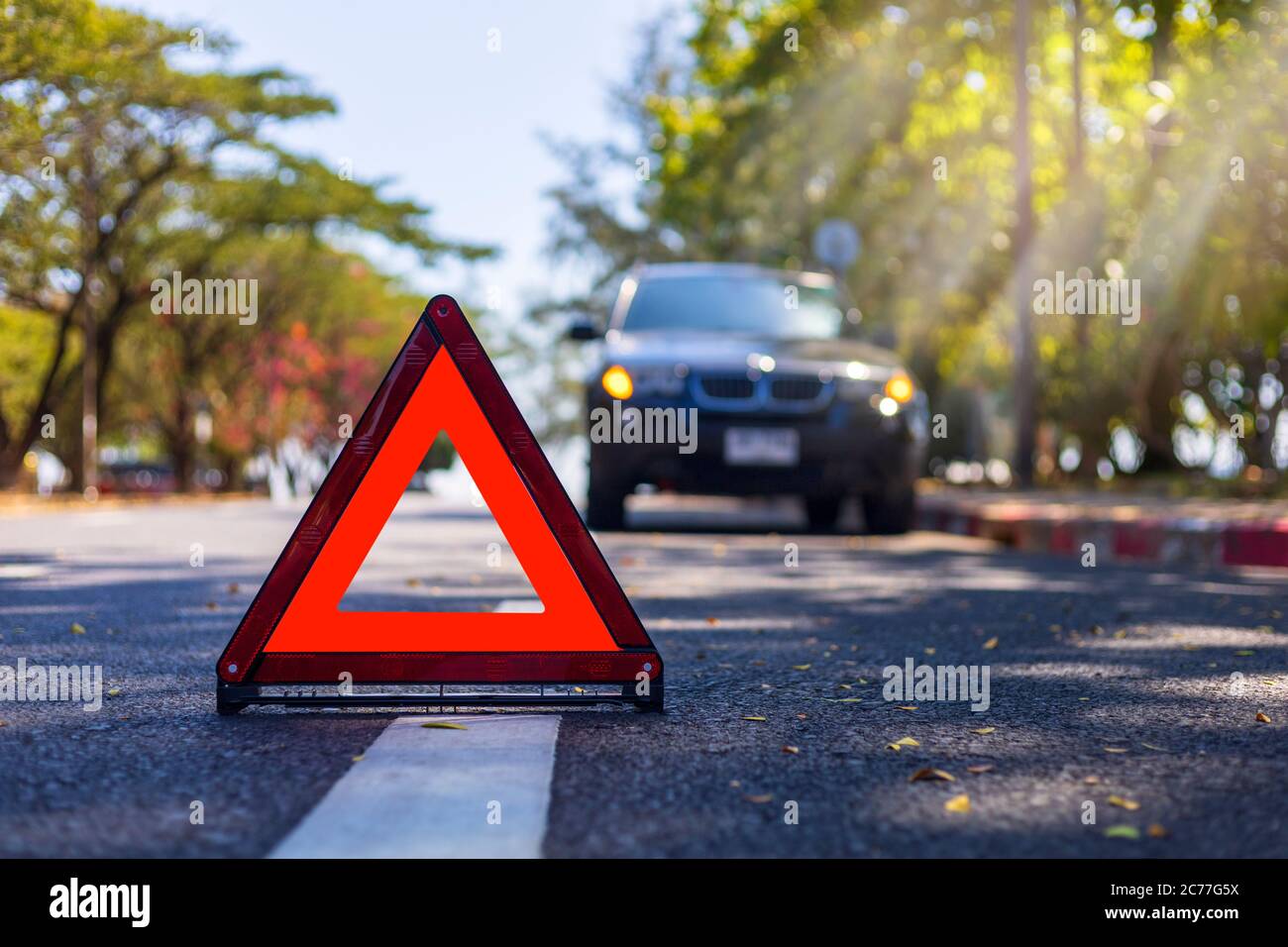 Red triangle, red emergency stop sign, red emergency symbol with car ...