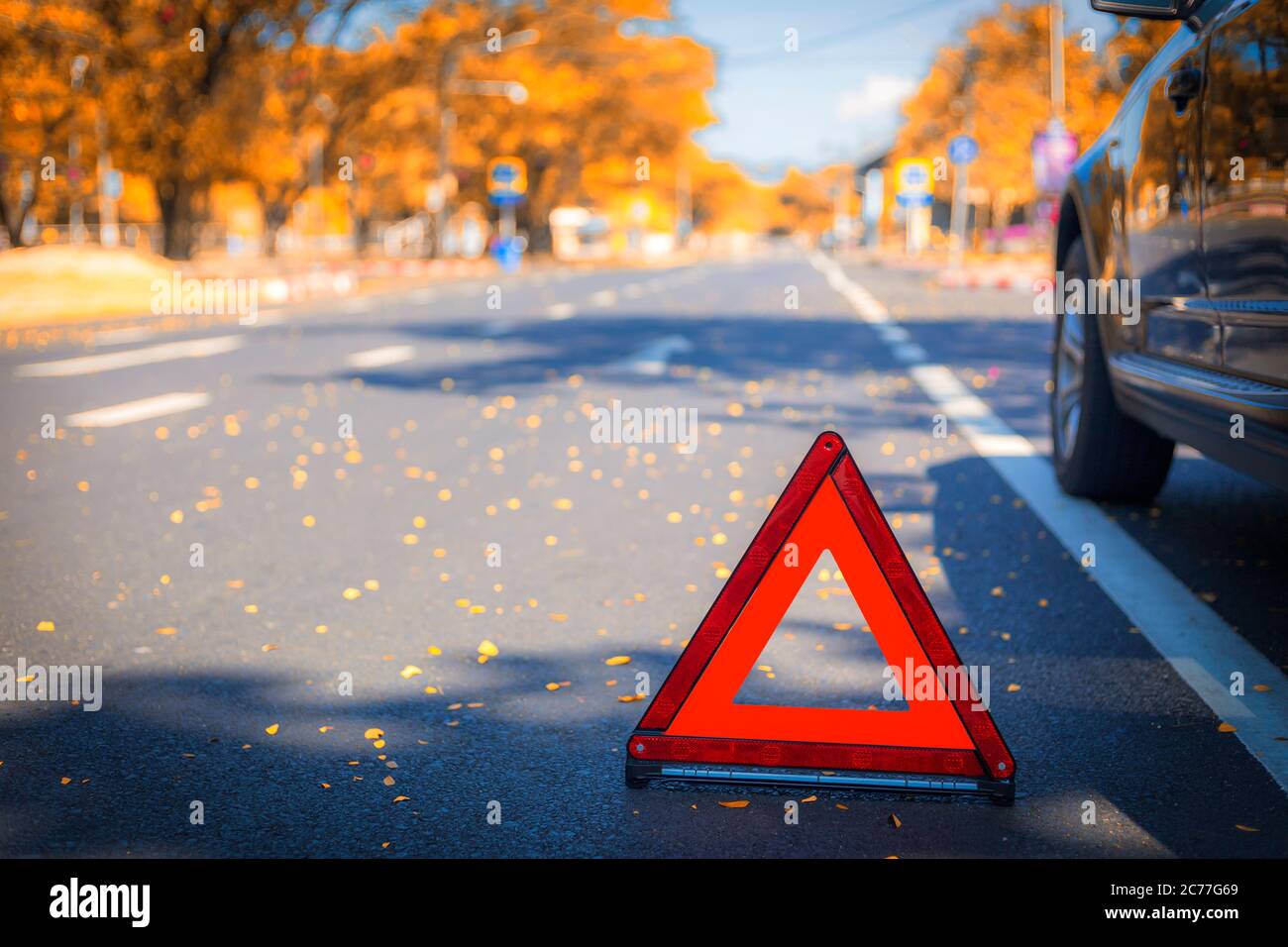 Red triangle, red emergency stop sign, red emergency symbol with car ...