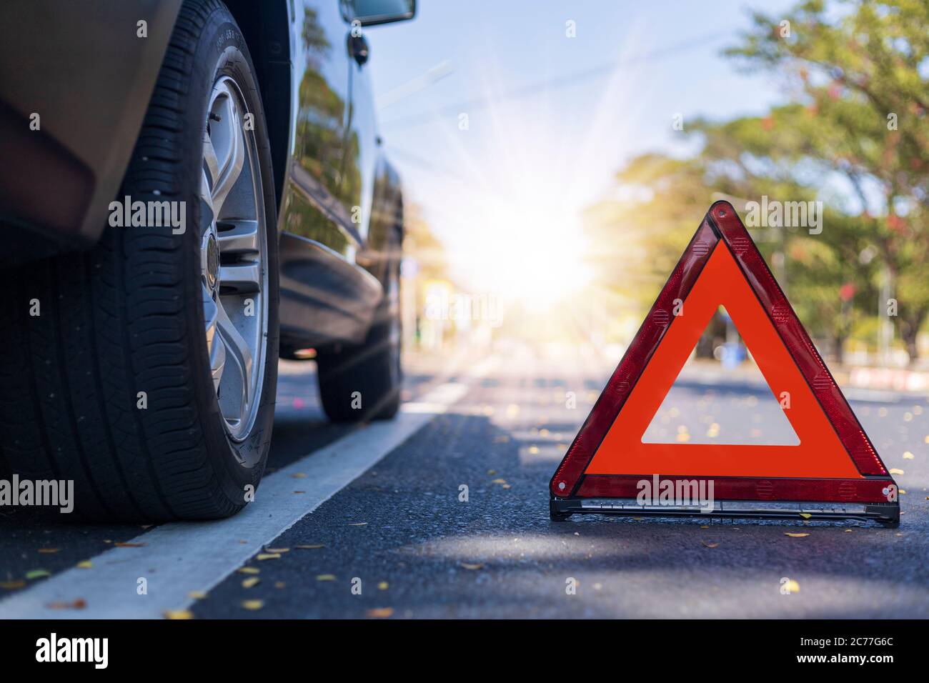 Red triangle, red emergency stop sign, red emergency symbol with car ...