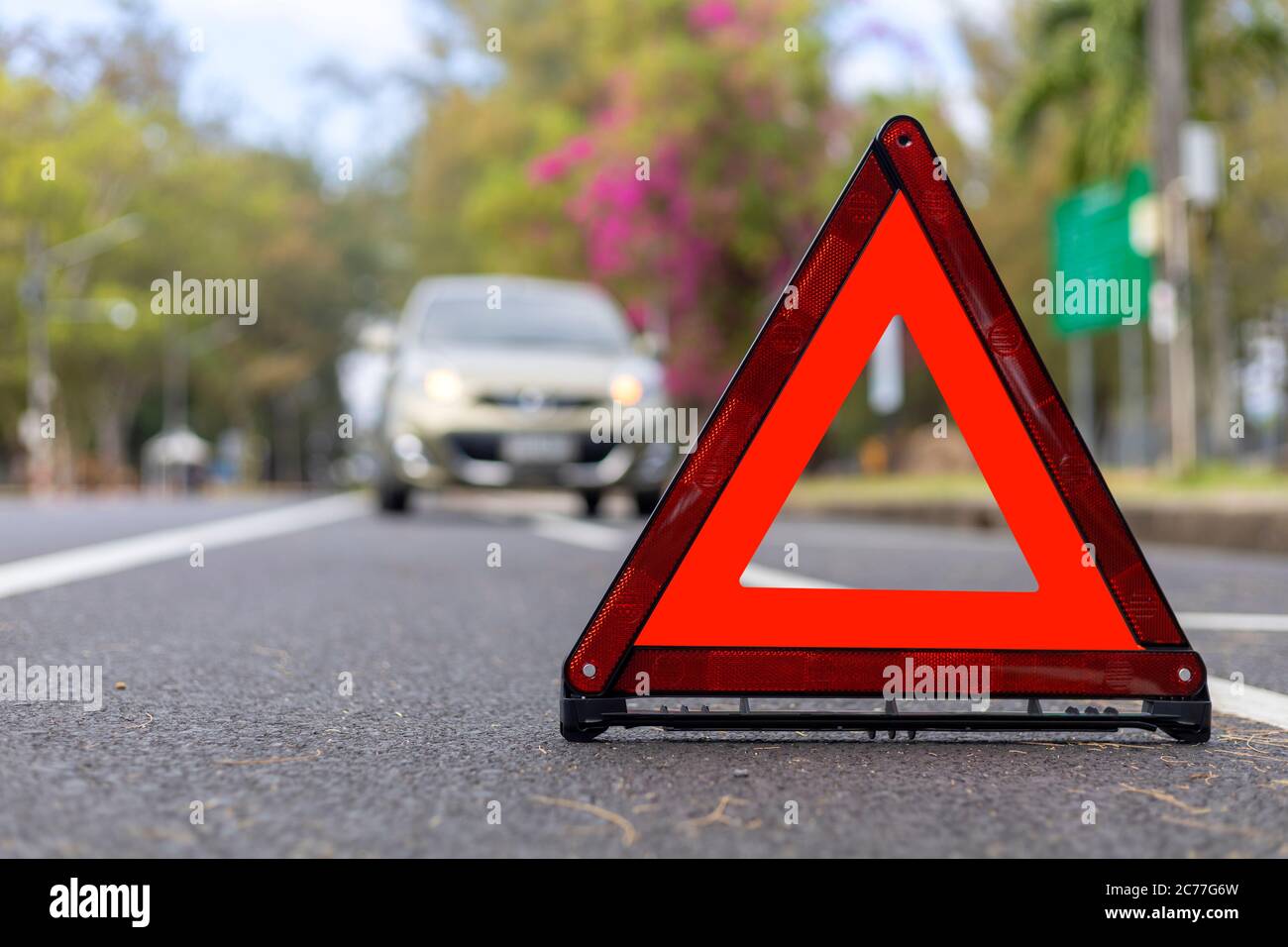 Red triangle, red emergency stop sign, red emergency symbol and car ...