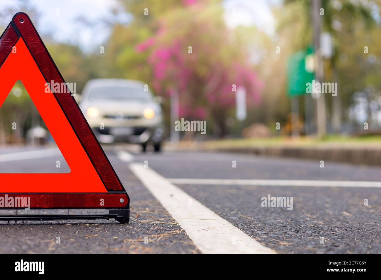 Red triangle, red emergency stop sign, red emergency symbol and car ...