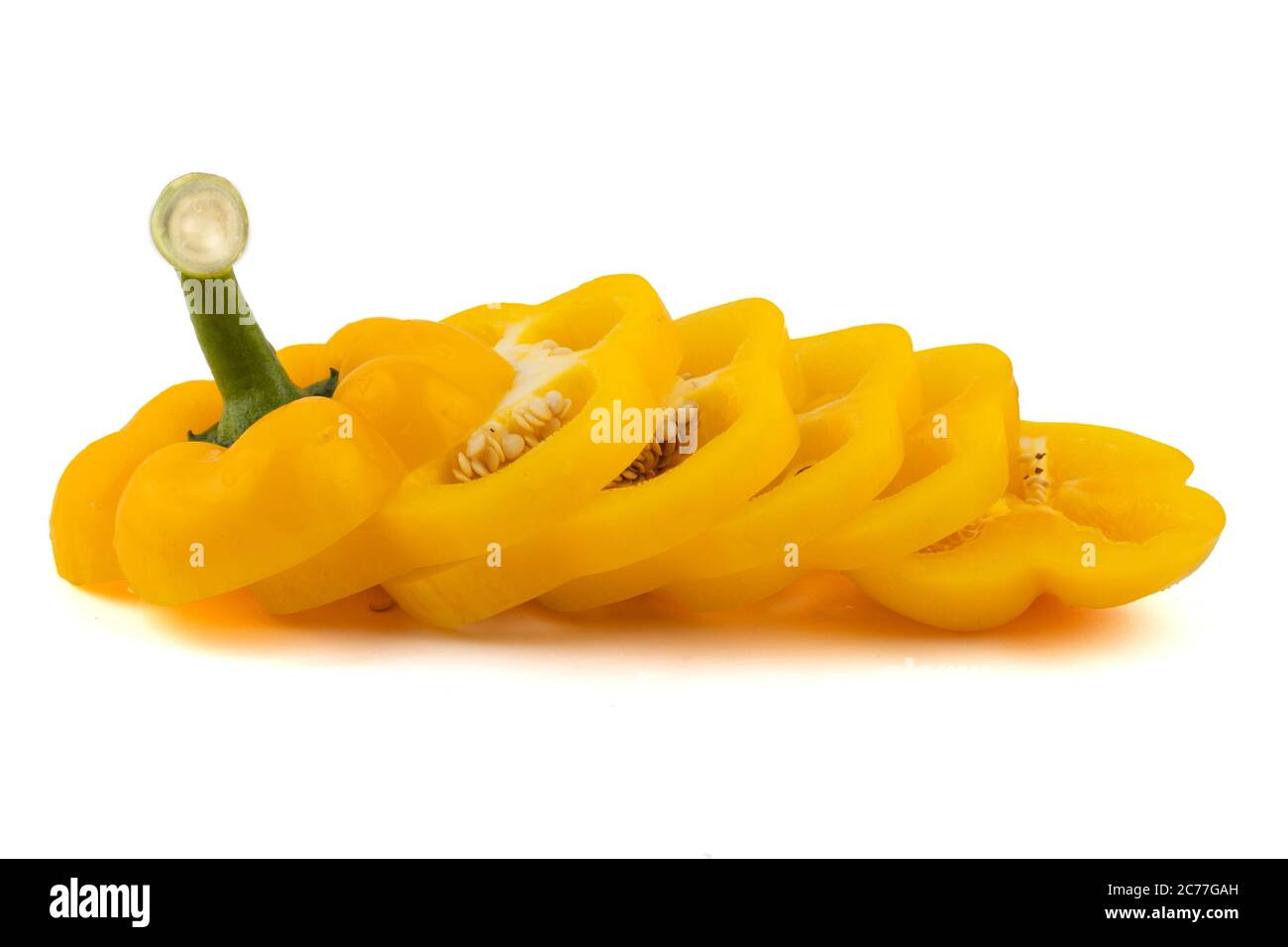 Slide fresh yellow bell pepper. Sweet pepper. Giant pepper. Isolate on ...