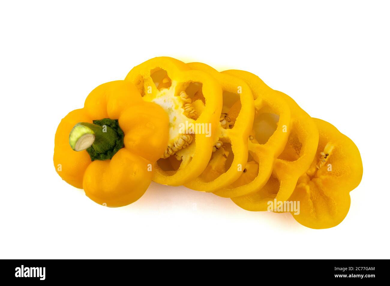 Slide fresh yellow bell pepper. Sweet pepper. Giant pepper. Isolate on ...
